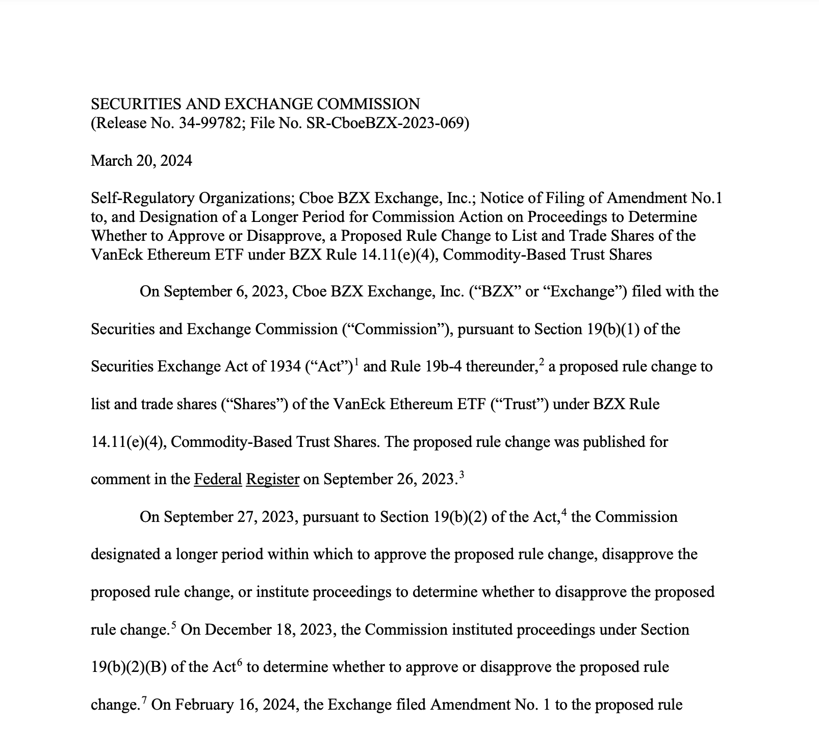 SEC Delays VanEck's Spot Ether ETF Application Deadline